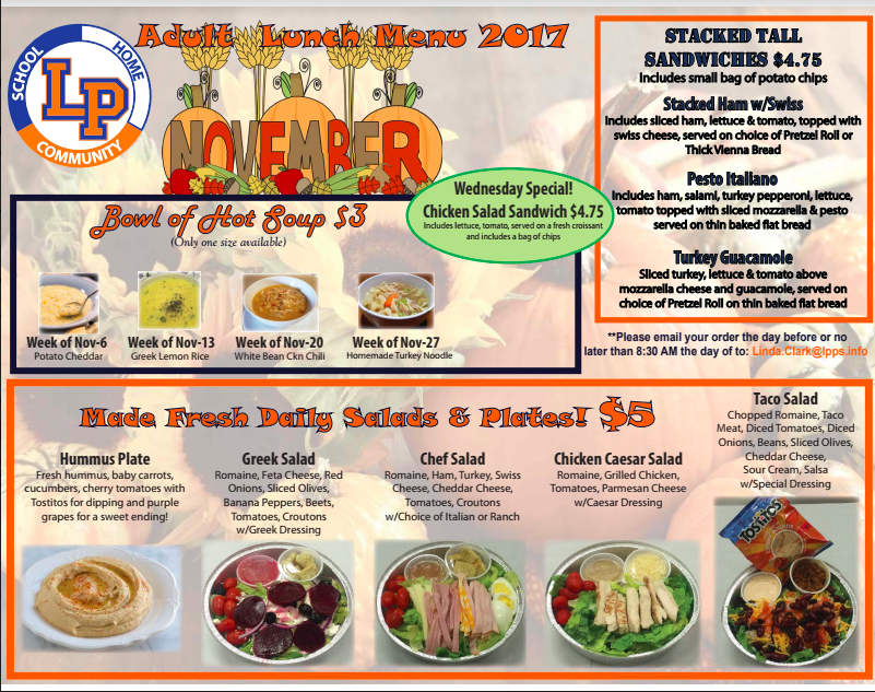 LPHS Staff News: November Adult Lunch Menu