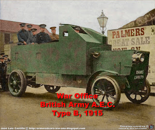 Armored Cars in the WWI: British War Office AEC Type-B Armoured Car M1915.