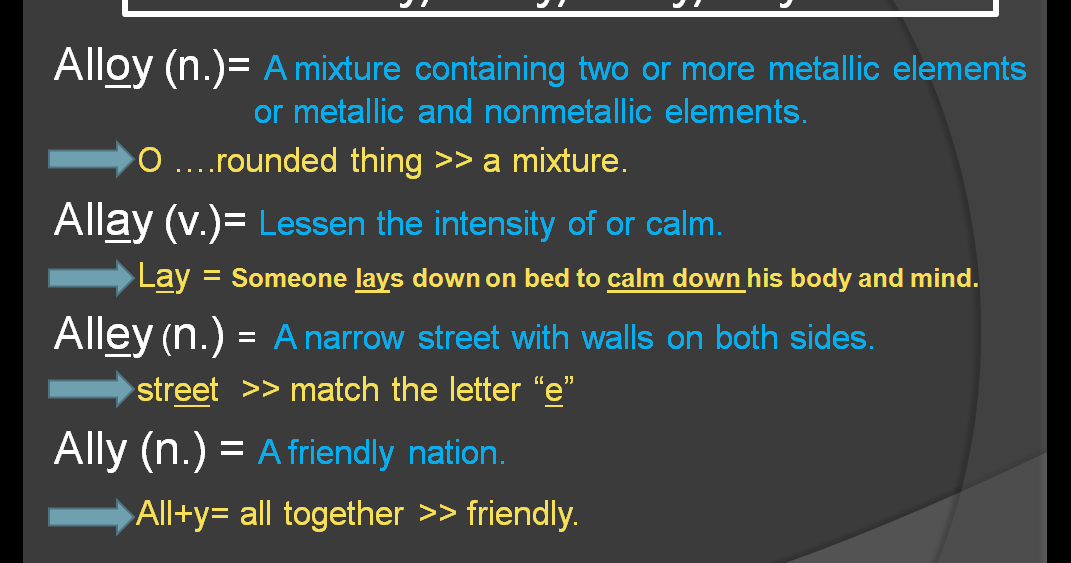 Alloy/Allay/Alley/Ally (Mnemonics)