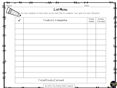 The Routty Math Teacher: Transformation Tuesday: Math Menus- List Menu
