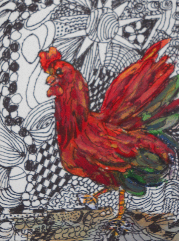 Linda Rupard Gallery Touch of Color : Zentangle Rooster Linda Rupard