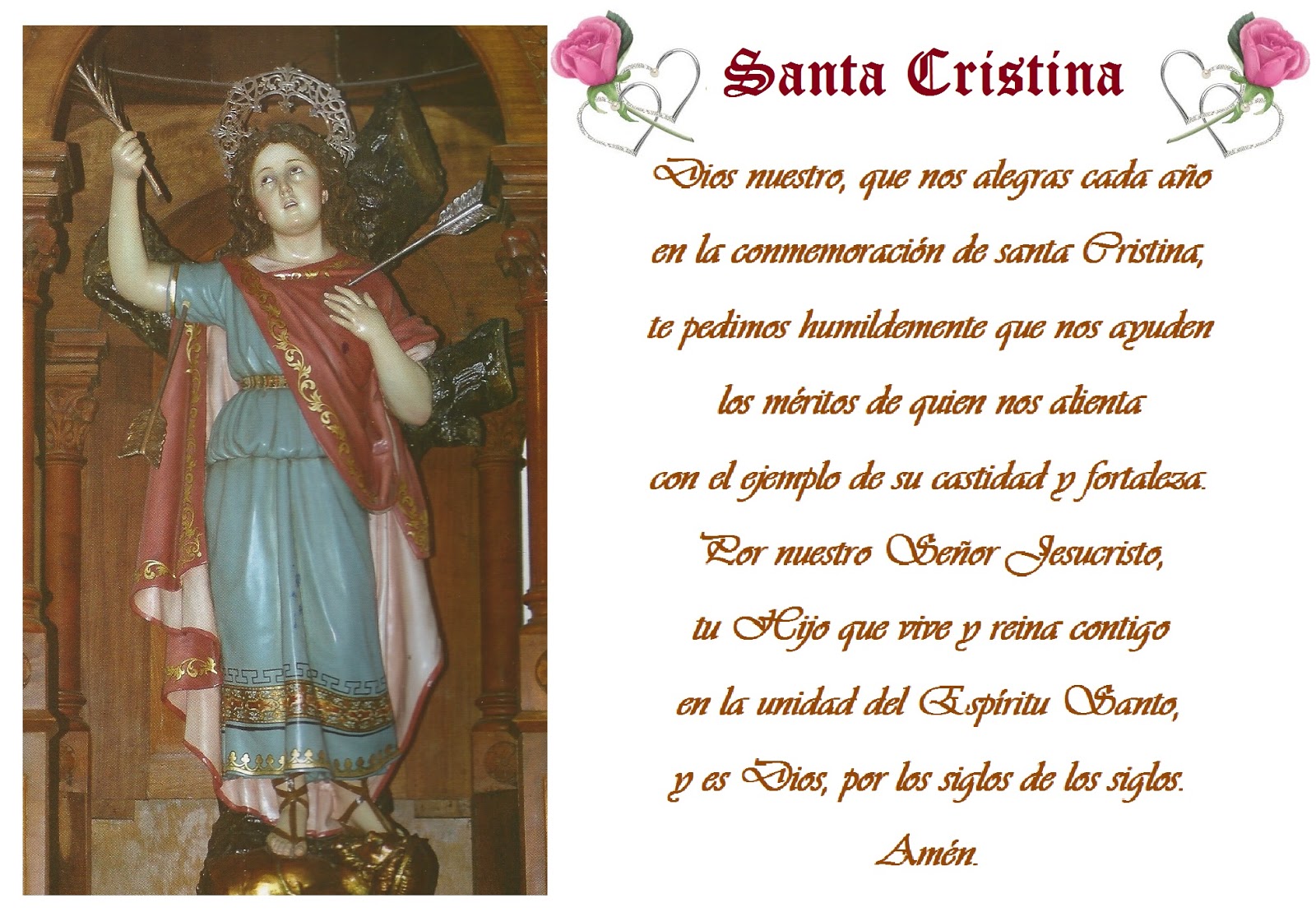 Rincón de la Oración: Estampa Oración Santa Cristina