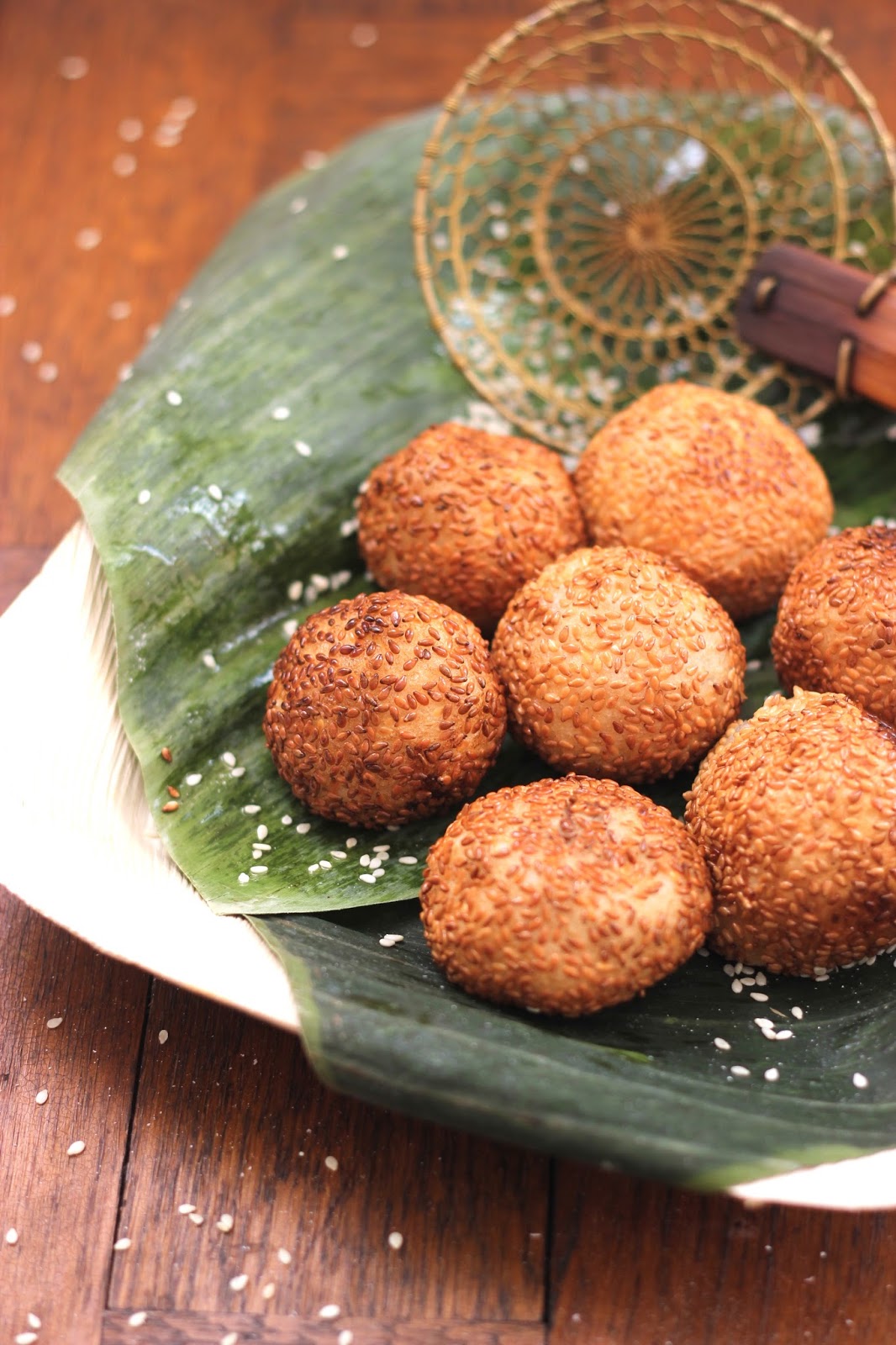 adobo down under: Deep fried buchi (sesame balls) with purple yam filling