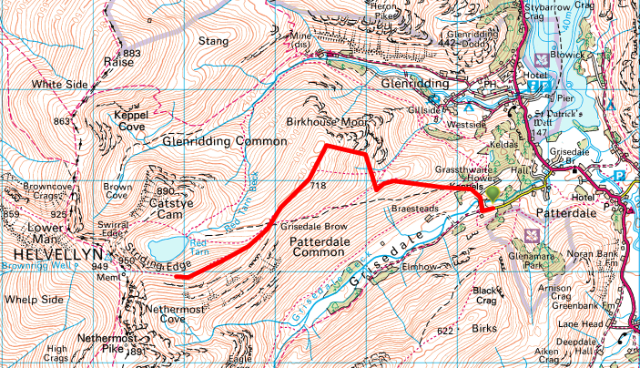 My Walking Log: Blown Back On Striding Edge - Map