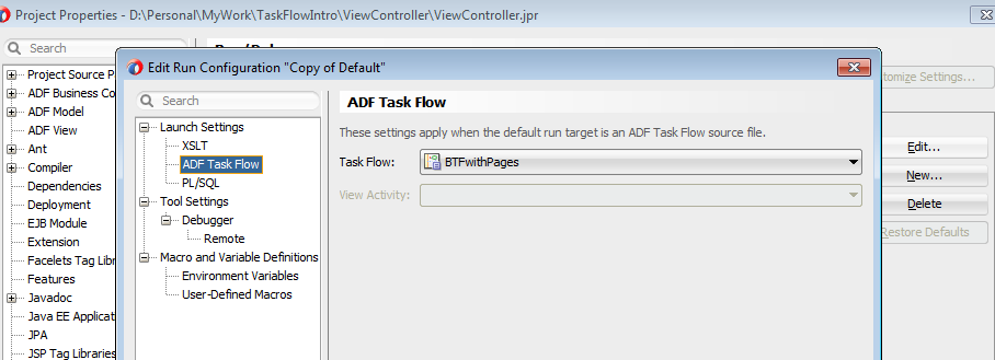 Oracle ADF World: Run configuration For ADF UI projects