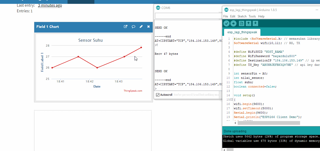 ESP8266, Cara Mengirim Data Sensor Suhu ke Web Thingspeak ESP8266, Cara Mengirim Data Sensor Suhu ke Web Thingspeak