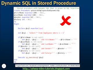 Sql server, .net and c# video tutorial: Dynamic SQL in Stored Procedure
