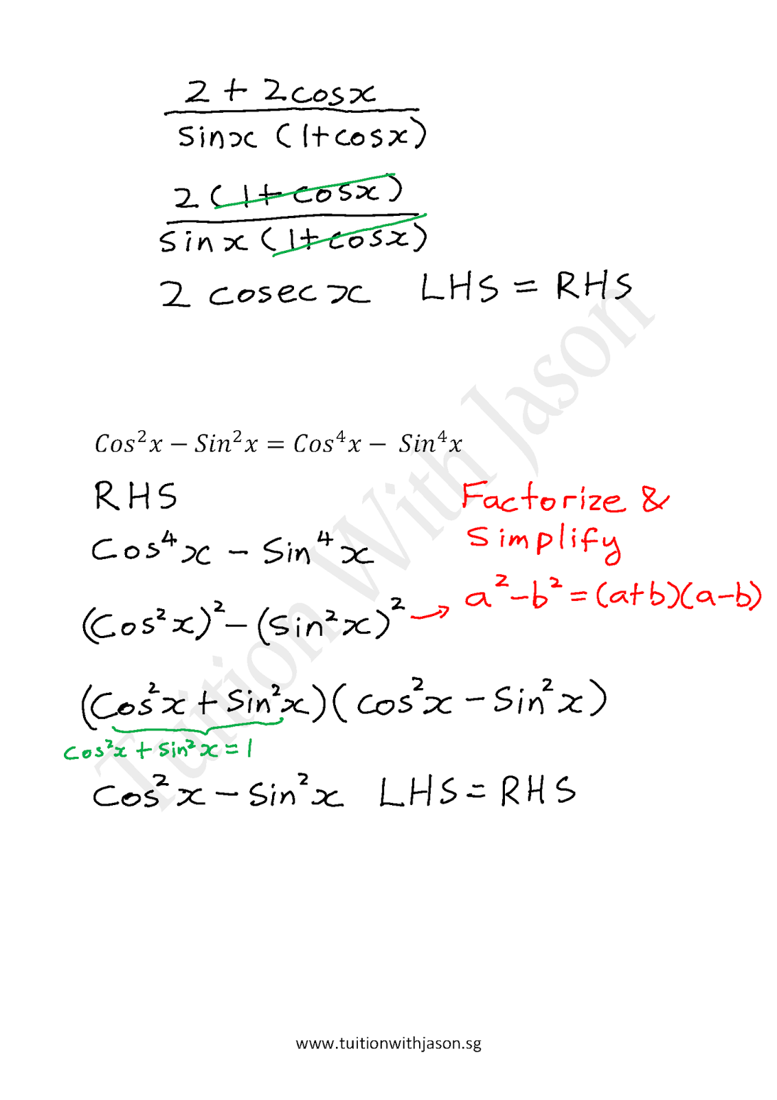 A Math Trigonometry Trigonometric Identities 1 Singapore Additional Math A Math And