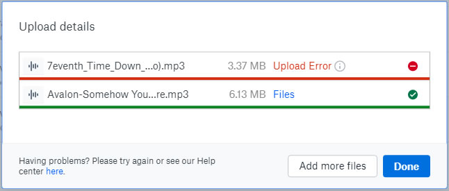 SOLVED: Upload error, unable to upload file: lost connection Dropbox