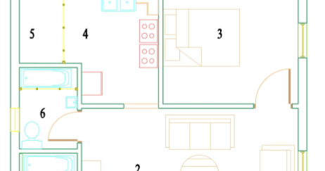 2BHK residential building line plan with original autocad file