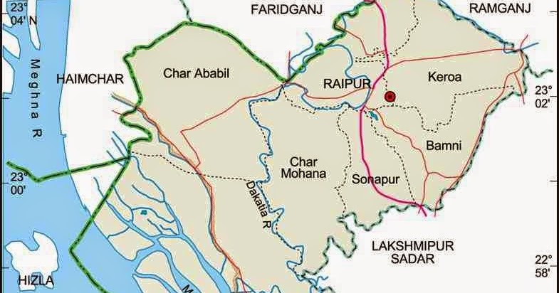 Raipur Upazila Map, Lakshmipur District, Bangladesh