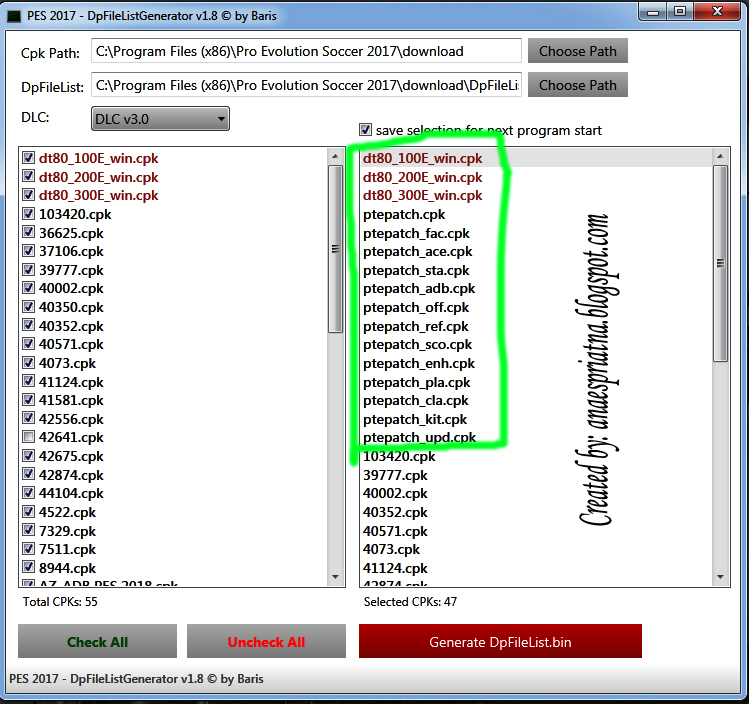 SUSUNAN DpFileListGenerator FOR PES 2017 YANG BENAR | KREATIFITASKITA
