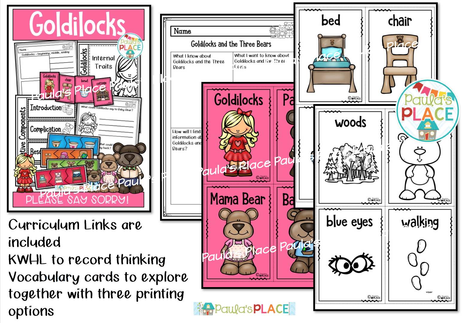 Paula's Place Teaching Resources: Goldilocks and the Three Bears