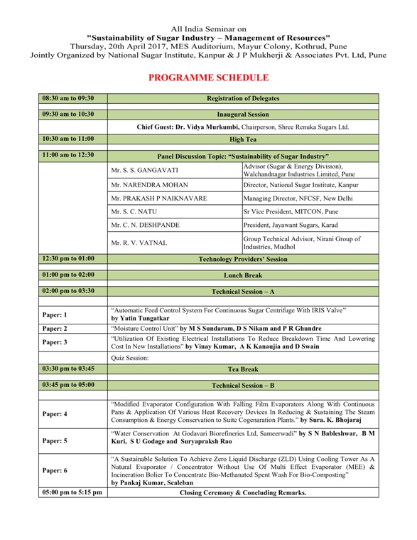 J P Mukherji & Associates Pvt Ltd: Detailed Program Schedule
