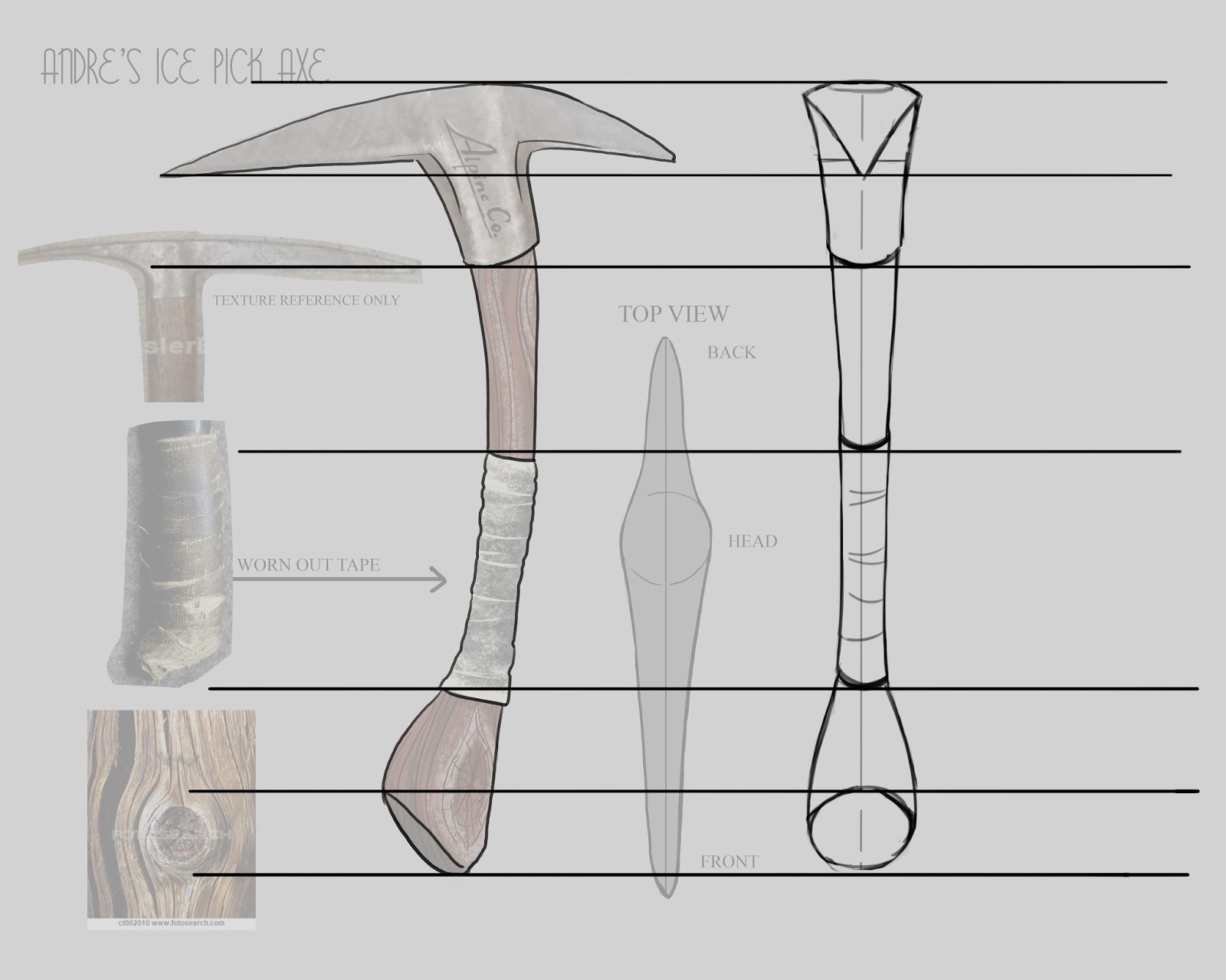 Ram's Horn: Ice Pick and Stake model sheets