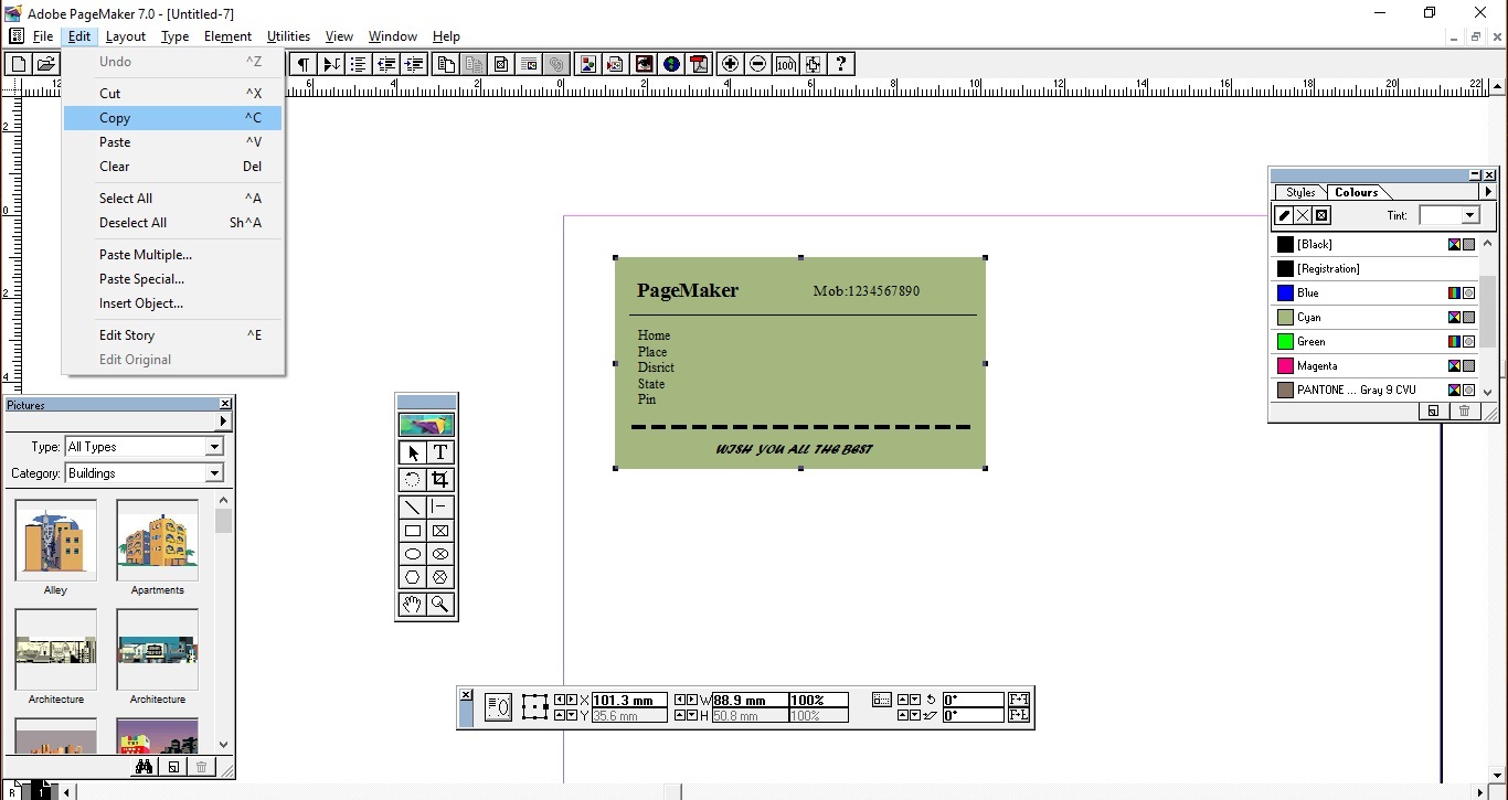 General Coding: PageMaker: Making simple visiting card step-by-step