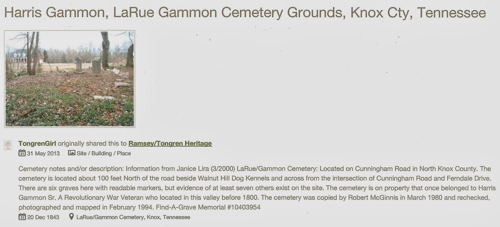 MORRIS-GAMMON FAMILY HISTORY: Tombstones & Cemeteries