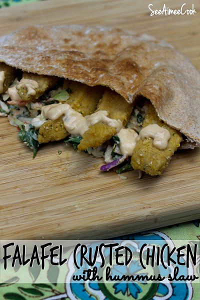 See Aimee Cook: Falafel Crusted Chicken with Hummus Slaw