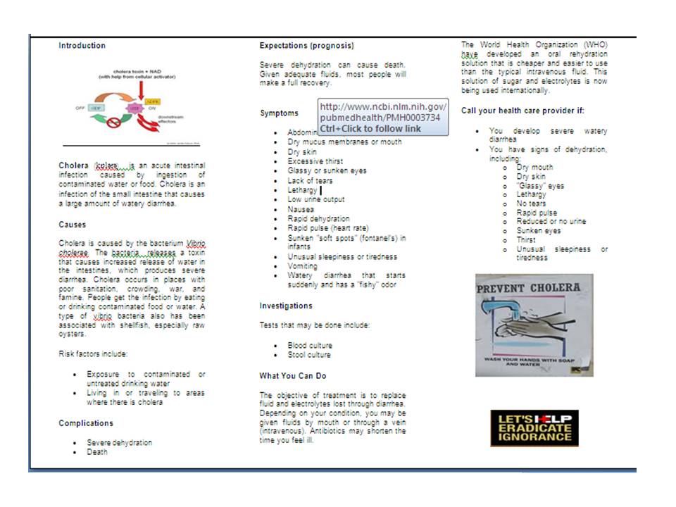 Health Information Guide- HELP: Cholera - Pamphlet