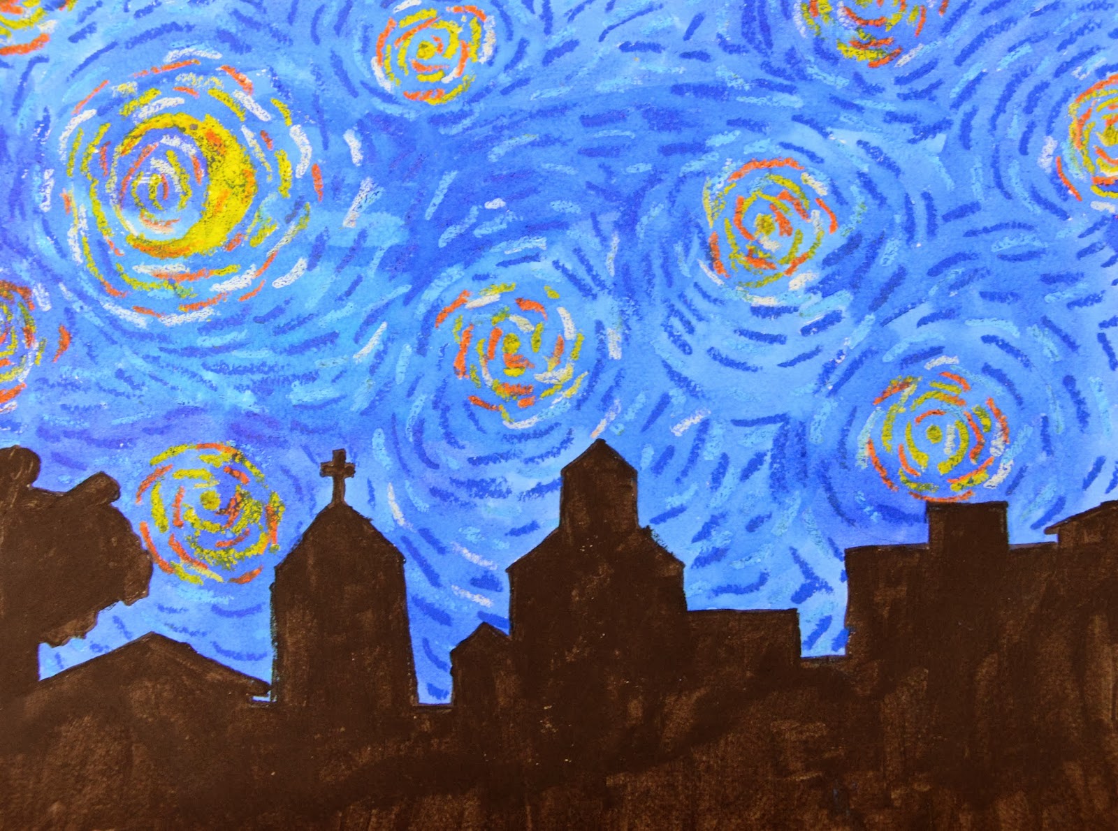 The New Hope Art Gallery: Middle School Art: Starry Nights Inspired by ...