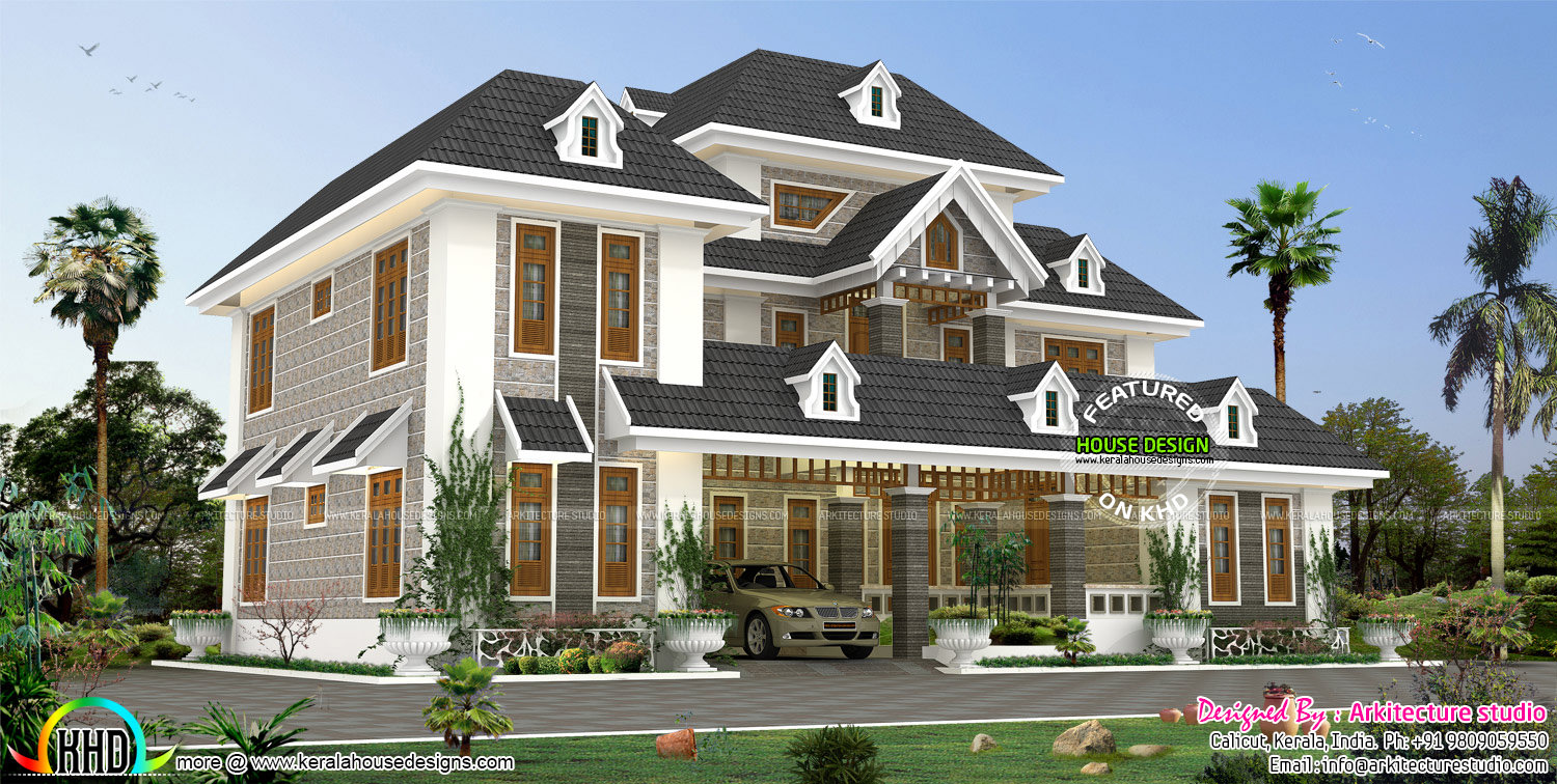 Stylish colonial home with dormer windows - Kerala Home Design and ...