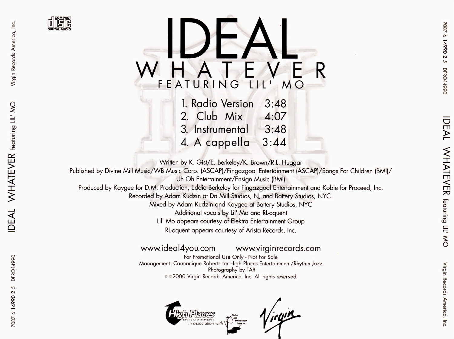 highest level of music: Ideal Feat. Lil' Mo - Whatever-Promo-CDS-2000