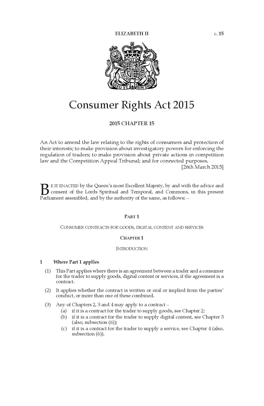 KNOWLEDGE FOR ALL: CONSUMER RIGHTS ACT 2015, UK
