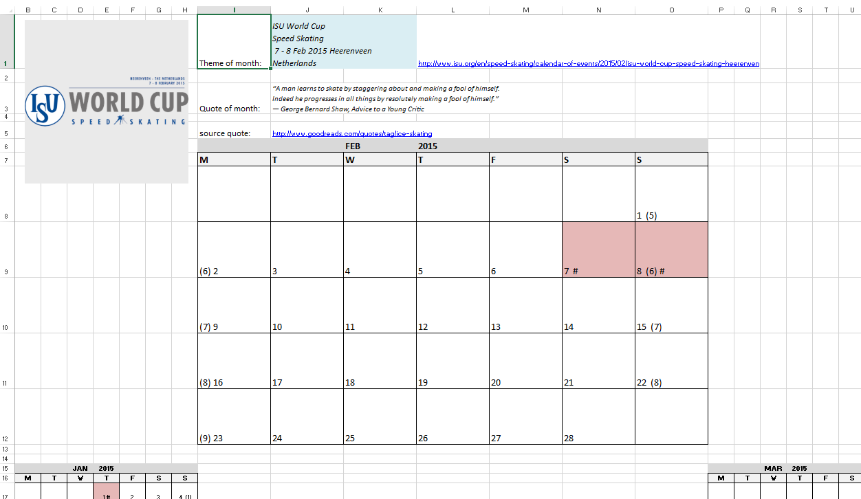 Excel examples for your work, sports and more.: Month-calendar for ...