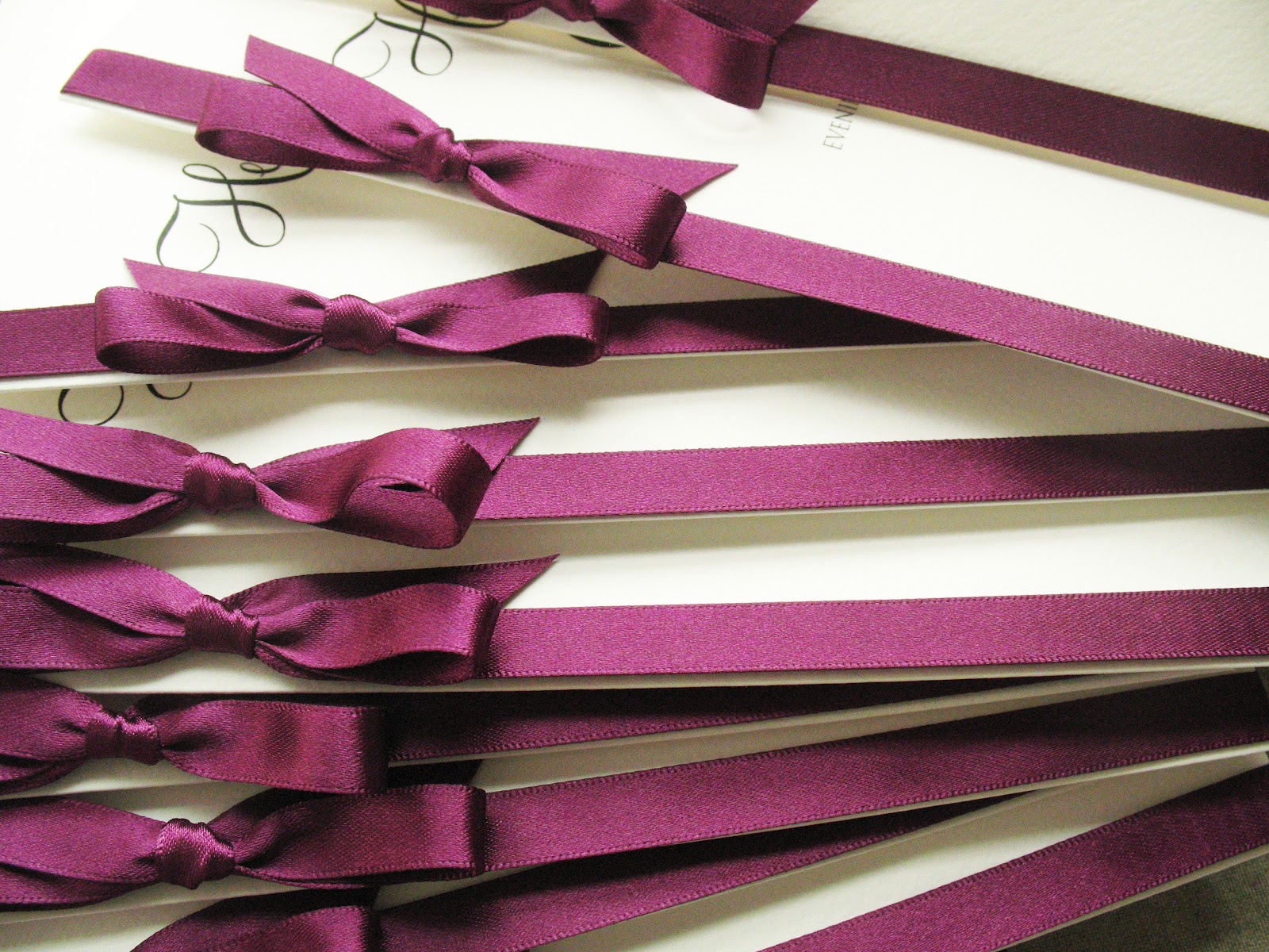 Inspiration for weddings, invitations and stationery: plum satin ribbon
