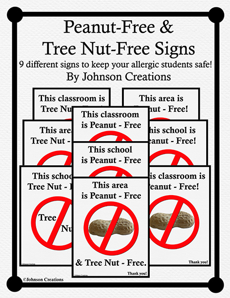 Johnson Creations: FREE Peanut-Free & Tree-Nut Free Signs