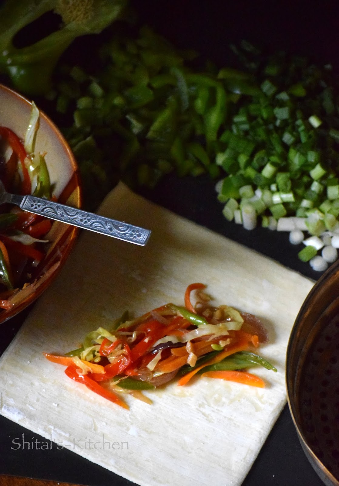 Shital's-Kitchen: Steamed Rolls in Schezwan Sauce