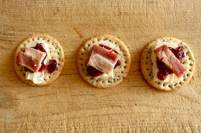 Easy Canapes - Brie and Bacon with Cranberry and Red Onion Chutney