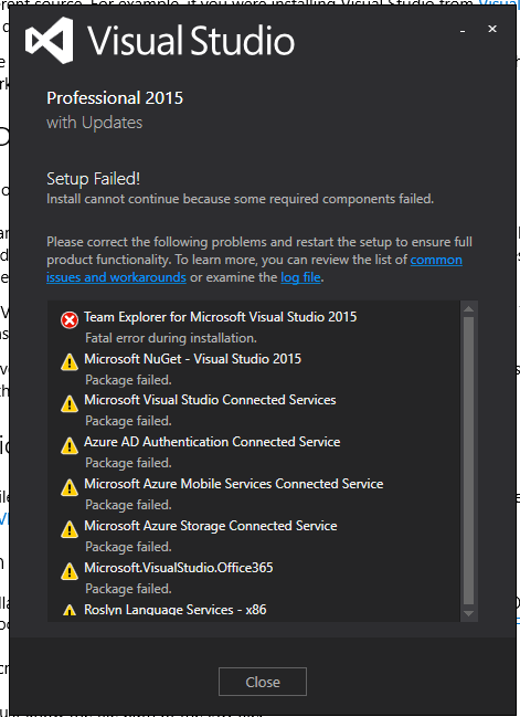 Team Explorer For Microsoft Visual Studio 2015 : Fatal Error During ...
