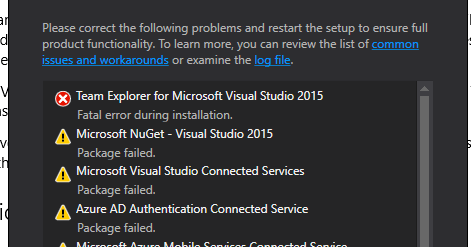 Team Explorer For Microsoft Visual Studio 2015 : Fatal Error During Installation