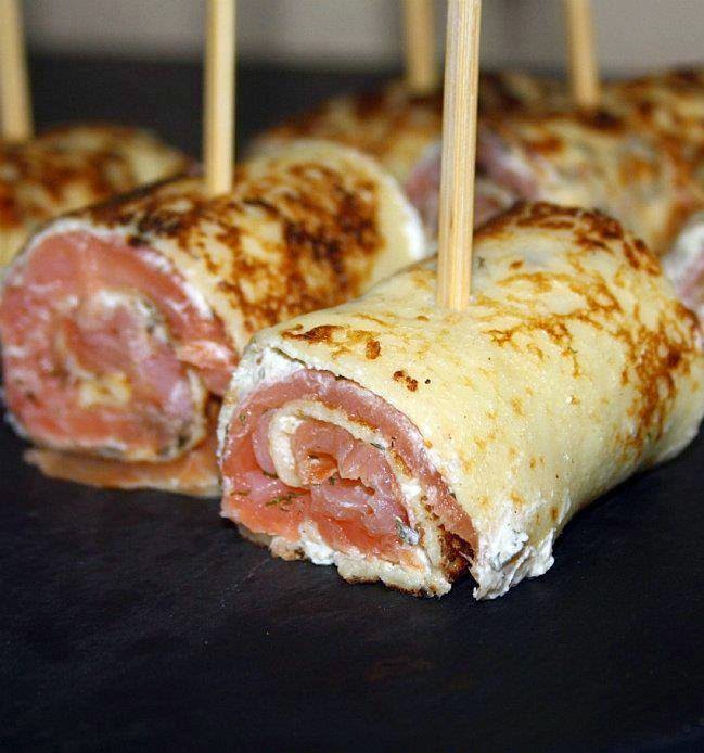 Recette Mini-roulés de crêpes garnies au saumon