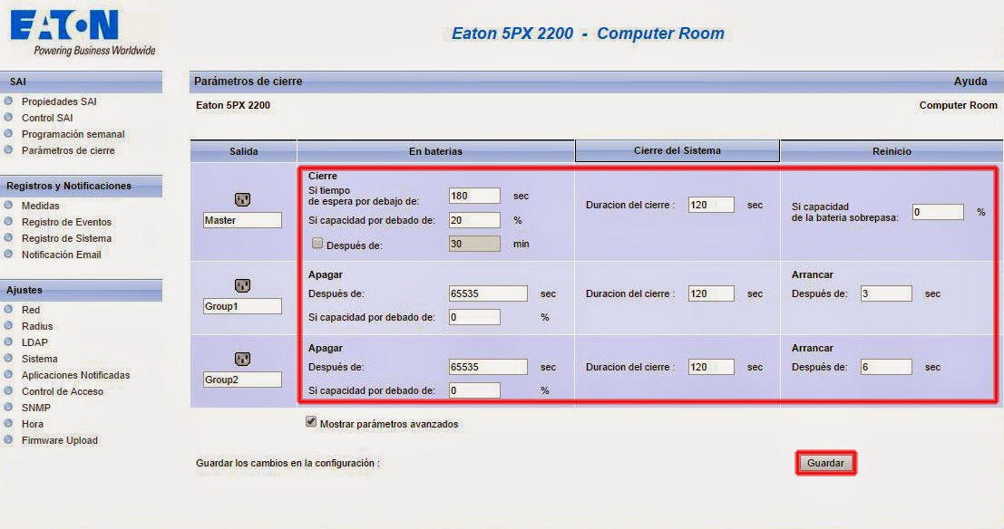 Pantallazos.es: EATON IPM: Apagar una granja VMware Sphere.