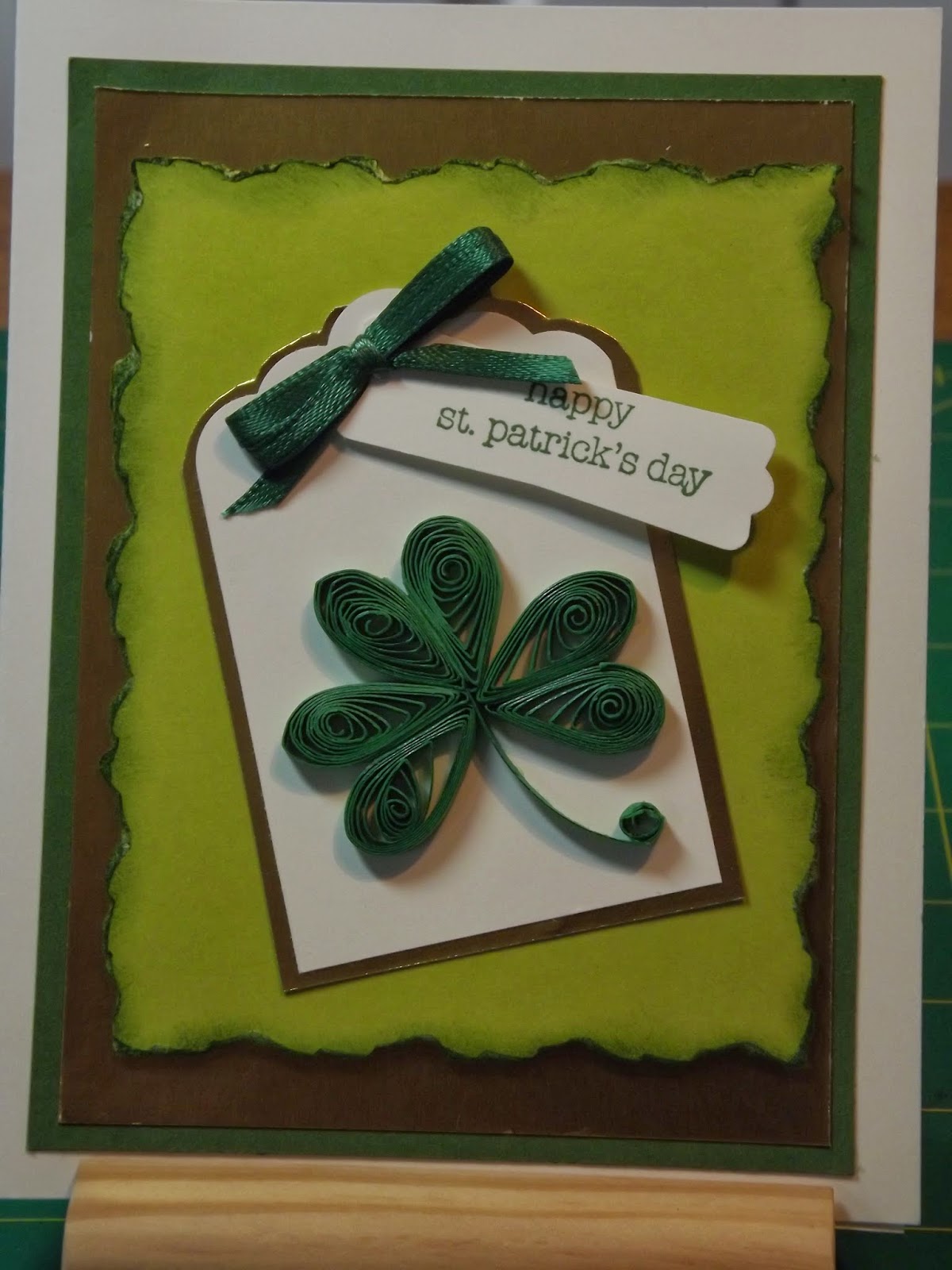 Nanny's Pansy Patch: Quilled Shamrock Card