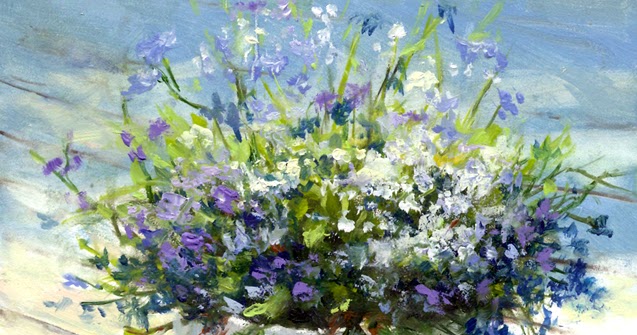 Linda's Witness in Art: Mixed Lobelia 7x 5 oil Sold