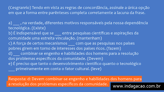 Cesgranrio Tendo Em Vista As Regras De Concordância Assinale A única
