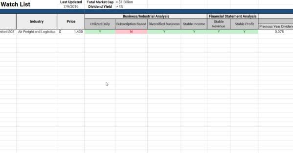 An Excel Watchlist with Fundamental Analysis for Value Stocks
