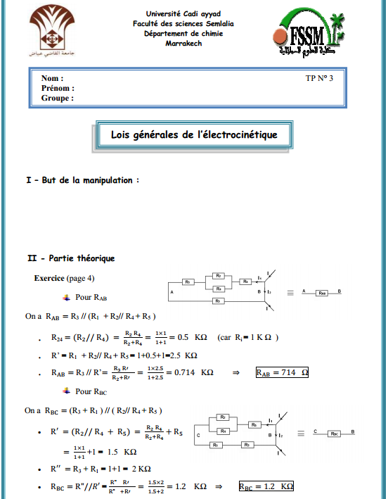 TP électricité s2 Lois générales de l’électrocinétique - ExoSup