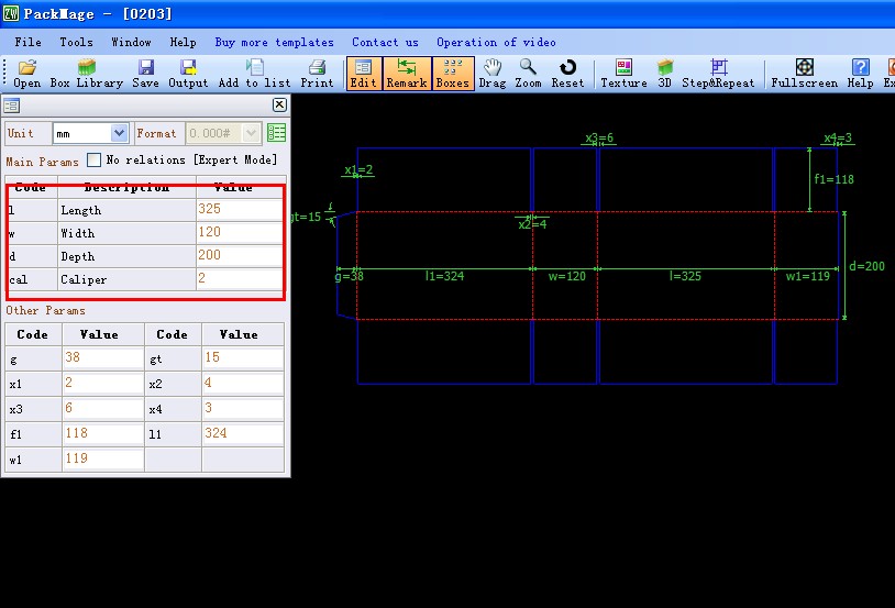1000 box template: Packing design of the box 0203