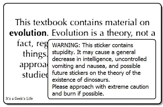 It's A Geek's Life: Warning Labels for Evolution Textbook Stickers