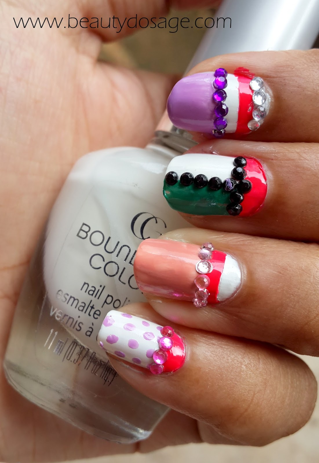 NOTD: Random nail art with rhinestones | Beauty Dosage