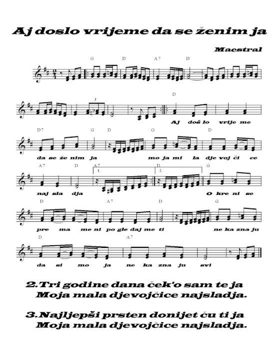 NOTE | DOMACE I STRANE: AJ DOSLO VRIJEME DA SE ZENIM JA NOTE AKORDI TEKST