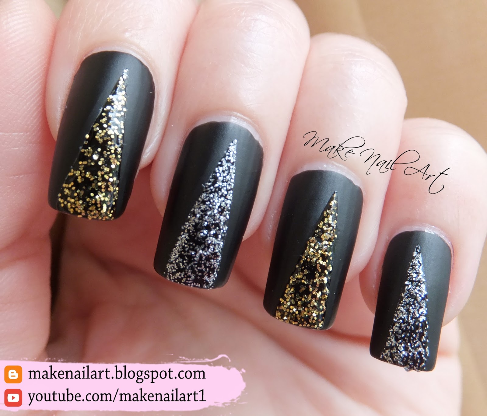 Easy Prom Nails - Black Matte With Glitter Nail Art Design Tutorial ...