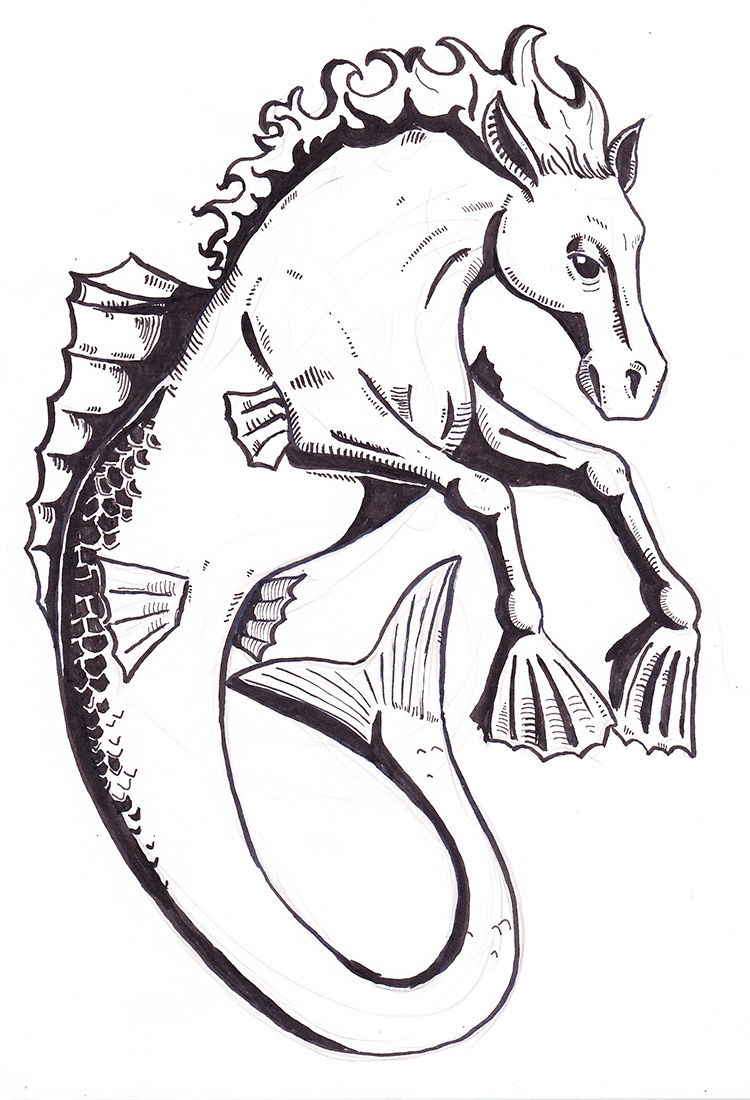 Inktober Monstrosities: H for Hippocamp
