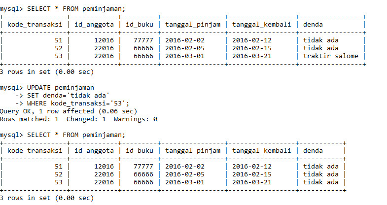 Melakukan INSERT UPDATE DELETE Data Pada Table Database Perpustakaan