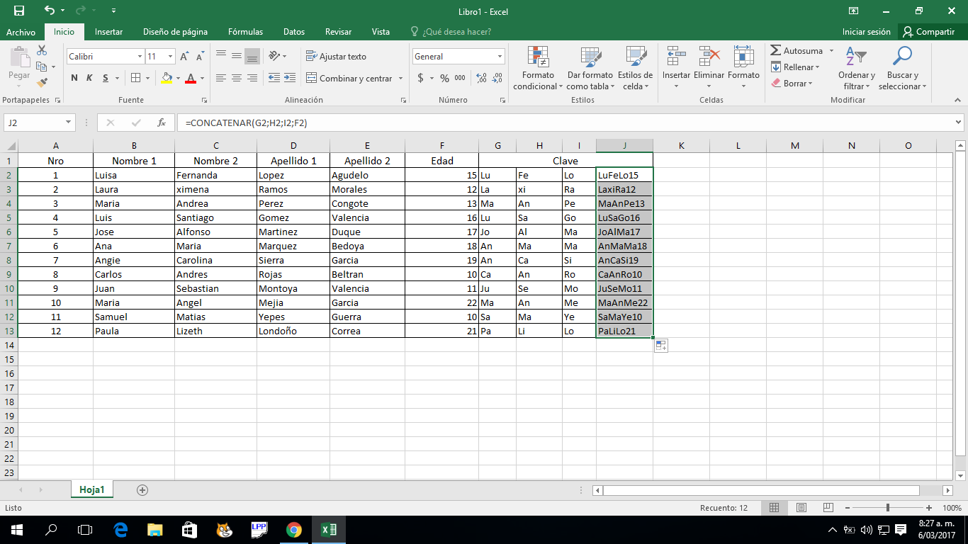 cuaderno: Generaciones de clave en excel