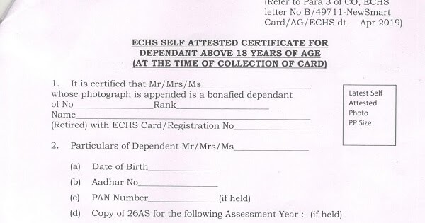 ECHS Smart Card: Self Attested Certificate From for Dependents ...
